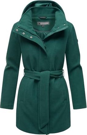 Marikoo Katalinaa Trench long pour femme, chaud, aspect laine, avec capuche amovible, taille XS-3XL, Vert sapin, L