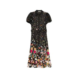 Alice & Olivia Femme, Robes, Noir, Taille: 36 FR Robe Chemise Florale Ceintur&eacute;e