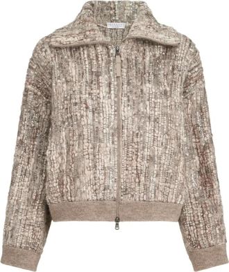 Brunello Cucinelli Femme, Pulls, Brun, Taille: 38 FR Two-way Zip Cardigan