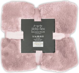 jilda-tex Wohn- Kuscheldecke Felloptik Rabbit Deluxe 750 GSM 150x200 220x240 cm Kunst-Felldecke (Rosa 220x240)