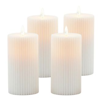 Relaxdays LED Kerzen 4er Set, HxD: 17,5 x 8 cm, flackernde Flamme, Rillen, Kunststoff, flammenlose Blockkerzen, wei&szlig;