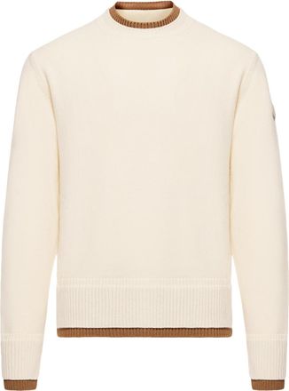 Moncler Moncler Leather Logo Wool & Cashmere Blend Jumper, Men, White, Size: 3xl