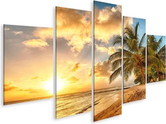 Islandburner Bild auf Leinwand Schöner Sonnenuntergang Über Dem Meer Mit Blick Auf Palmen Barbados Karibik Natur Leinwandbild Wandbild Prime Bilder für Wohnzimmer 