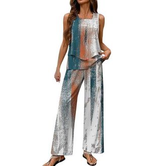 Generic Ensemble de sport 2 pi&egrave;ces pour femme - Pull d&eacute;contract&eacute; &agrave; manches courtes - Pantalon large - Costume d&eacute;contract&eacute; pour femme - Surv&ecirc;tement de loisirs 