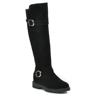 Generic Bottes d&eacute;quitation montantes pour femme avec sangle &agrave; boucle, fermeture &eacute;clair lat&eacute;rale, confortable, remorquage rond, talon compens&eacute; cach&eacute;, chaussure