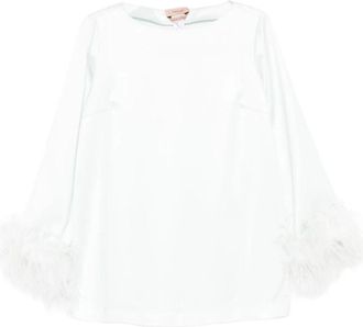 Twinset Femme, Blouses et Chemises, Bleu, Taille: 42 FR Blouse avec Plumes dAutruche
