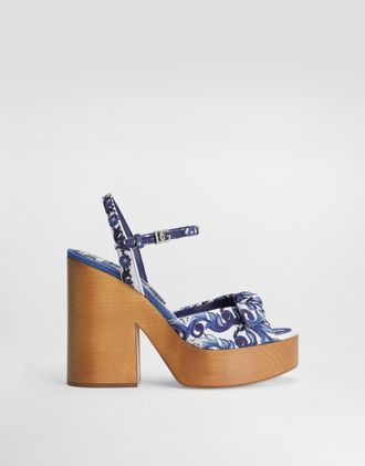 Dolce & Gabbana DG EXCLUSIVE Dolce & Gabbana Keilsandalette Aus Flechtgewebe Mit Majolika-print - Frau Sandalen Und Wedges Drucken 38