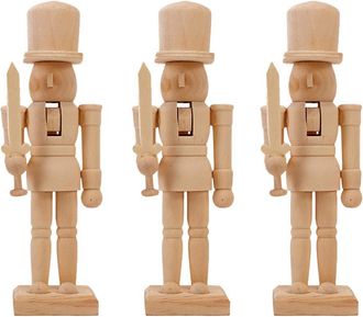 Valiclud Nussknacker Puppe Set Aus Holz Kreatives Nussknacker Spielzeug Zum Anmalen F&uuml;r Kinder 3 St&uuml;ck Weihnachtsdekoration 12.8Cm