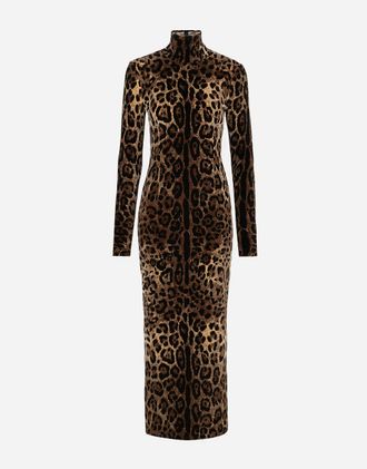 Dolce & Gabbana Langes Kleid Aus Chenille-jacquard Leomuster - Frau Kleider Mehrfarbig Baumwolle 46