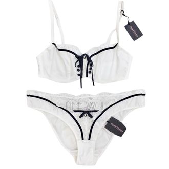 Chantal Thomass Paris Ivory Leavers Lace Half Cup Bra & Brief Set Size M