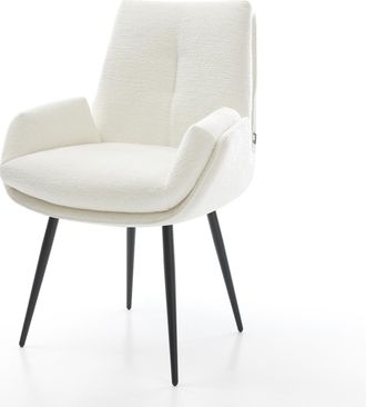 DELIFE Esszimmerstuhl Clea-Flex Boucl&eacute; Soft Beige 4-Fu&szlig; konisch Schwarz, Esszimmerst&uuml;hle