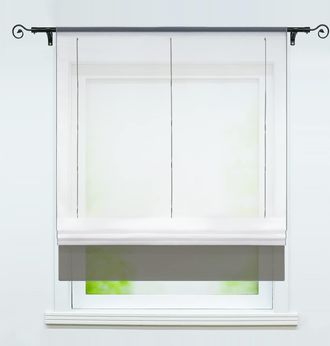 Joyswahl Raffrollo Voile Bändchenrollo mit Tunnelzug Anna Farb Gardinen BxH 100x155cm Grau 1er Pack