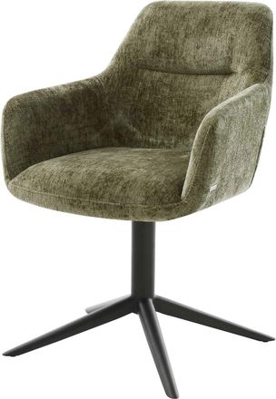 DELIFE Esszimmerstuhl Pejo-Flex Fu&szlig;kreuz Schwarz Chenille Olive 360&deg; drehbar Wippfunktion Taschenfederkern