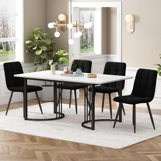 Generic Essgruppe mit 4 St&uuml;hlen, 5-teiliges Set - Moderner Esstisch mit stabilen Metallbeinen und MDF Tischplatte in Marmoroptik, Bequeme Samtst&uuml;hle f&uuml;r K&uuml;che