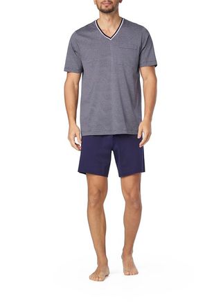 Novila Herren Pyjama blau Reine Baumwolle Gestreift,unifarben