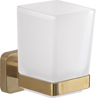 Gedy Tonga Zahnbürstenhalter, Wandbürstenhalter, Mattgold, Edelstahl und Glas, 6,4 x 9,7 x 10,5 cm