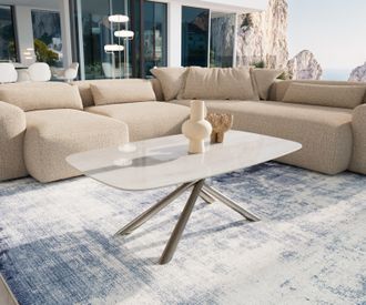 DELIFE Couchtisch Edge Boot 120x70 cm Keramik Onyx Champagne Sarity Edelstahl geb&uuml;rstet, Couchtische