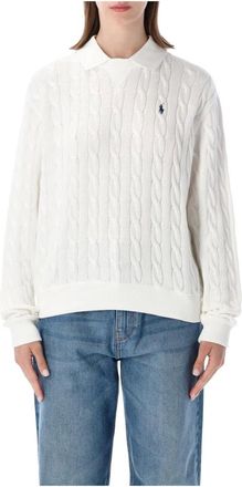 Polo Ralph Lauren Femme, Pulls, Blanc, Taille: 38 FR Pull Col Rond + Col Polo
