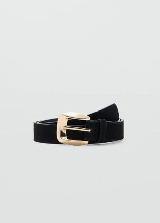 Mango Ceinture en daim avec boucle carr&eacute;e noir - Femme - XL - MANGO