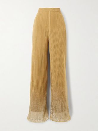Dima Ayad Pantalon Large En Tulle Plissé Métallisé - Doré
