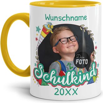 Tassendruck Personalisierbare Tasse zur Einschulung - Schulkind mit Foto, Name und Jahr personalisiert - personalisierte Geschenke zur Einschulung Jungen | 300ml,