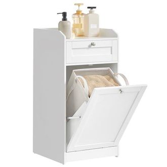 Vasagle Meuble de Salle de Bain, Panier &agrave; Linge, Placard de Rangement, avec Sac Int&eacute;rieur Amovible avec Poign&eacute;es, 1 Tiroir et 1 Panier &agrave; Linge, 40 x 40 x 80,2