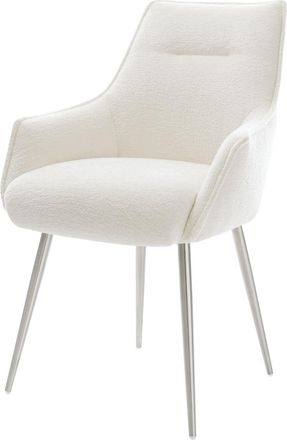 DELIFE Polsterstuhl Alja-Flex mit Armlehnen 4-Fu&szlig; konisch Edelstahl Boucl&eacute; Soft Beige Taschenfederkern