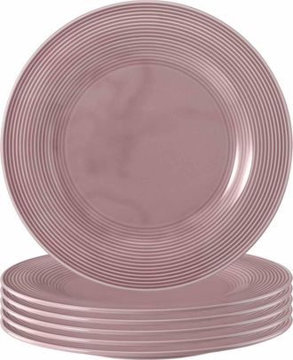 SELTMANN WEIDEN Beat Color Glaze Speiseteller 6er Set, ø 27,7 cm, Runder Teller mit Rillenrelief, Porzellan, Altrosa