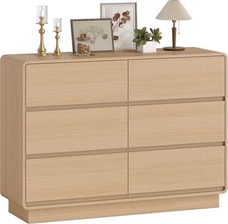 HOMCOM Sideboard mit 6 Schubladen, Kommode mit abgerundeten Kanten, Kommode, f&uuml;r Wohnzimmer, K&uuml;che, Eingang, B&uuml;ro, Natur, 120x38x86 cm