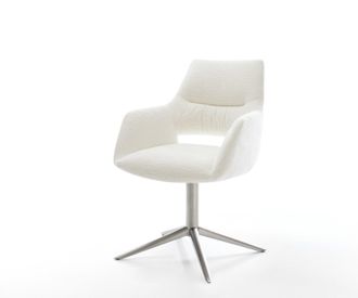 DELIFE Drehstuhl Yago-Flex mit Armlehnen Boucl&eacute; Soft Beige Fu&szlig;kreuz Edelstahl 360&deg; drehbar Wippfunktion Taschenfederkern, Esszimmerst&uuml;hle