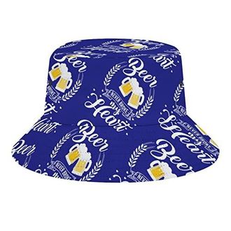 Generic La Bière na Jamais Brisé Mon Coeur-2 Seau Chapeau Respirant Chapeau De Pêcheur Unisexe Bucket Hat pour Plage Excursions Randonnée