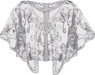 Generic Châles à perles pour robes de soirée, cape de soirée à paillettes, châle de mariée, châle à paillettes pour femme fête formelle, gris, Taille unique