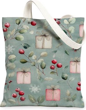 Generic Sacs fourre-tout en toile florale dhiver, sacs &agrave; provisions r&eacute;utilisables, vintage l&eacute;ger et lavable, bandouli&egrave;re Ca, vert, 13x15 Inch