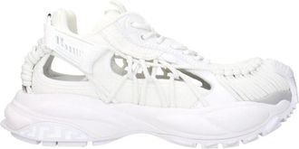 Versace Femme, Chaussures, Blanc, Taille: 37 1/2 EU Baskets Basse en Cuir Blanc avec Logo