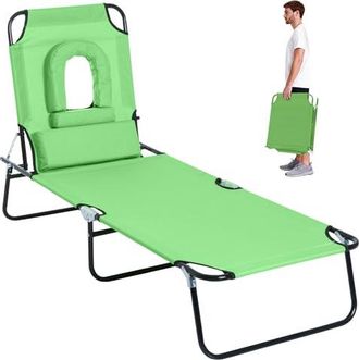 OUTSUNNY Sonnenliege klappbar Gartenliege mit Gesichtsloch, Kopfkissen, Liegestuhl mit 4-Fach verstellbare R&uuml;ckenlehne, wetterfeste Campingliege bis 120 kg bel