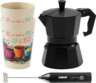 STONELINE Cafeti&egrave;re Moka Induction 170 ml, 4 Tasses, Cafeti&egrave;re Italienne en Fonte dAluminium, Tous Feux dont Induction, Machine Espresso Caf&eacute; Expresso Set avec 