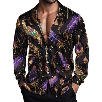 Generic Costume de carnaval pour homme - Chemise &agrave; manches longues - Coupe droite - Chemise de loisirs - Chemise &agrave; manches longues respirante - Chemise de pla
