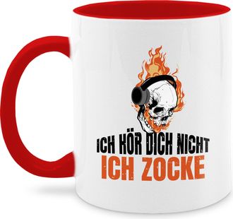Shirtracer Tasse Tassen 325ml - Statement Sprüche - Ich hör dich nicht Ich zocke Totenkopf - 325 ml - Rot - spruchtasse sarkasmus zocken kaffeetasse spruchtassen
