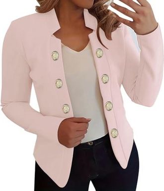 Generic Blazer avec boutons dor&eacute;s pour femme, veste blazer avec col montant pour femme, blazer sportif &eacute;l&eacute;gant &agrave; manches longues, costume festif, grandes tail