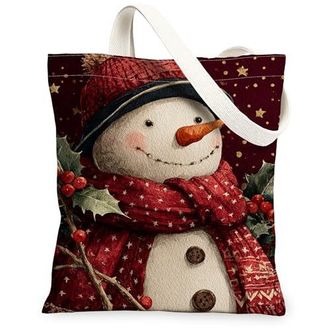 Generic Sacs fourre-tout en toile motif bonhomme de neige, sacs r&eacute;utilisables, rustiques, festifs, l&eacute;gers et lavables avec bandouli&egrave;re pour voyage en plein ai