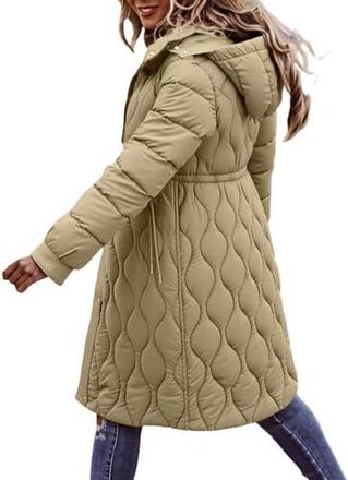 Generic Vestes longues pour femme avec capuche amovible - Chaude et thermique - Rembourr&eacute;e - Pour temps froid - Coupe-vent, kaki, XXL