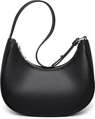 Generic Sac &agrave; bandouli&egrave;re en cuir v&eacute;ritable pour femme, petit sac &agrave; main &eacute;l&eacute;gant avec fermeture &eacute;clair, Noir, Small