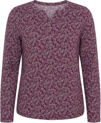 Ulla Popken T-Shirt Shirt Bl&uuml;ten Elastiksaum Rundhals Langarm