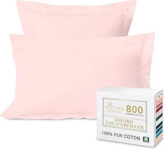 Pizuna Luxueux Set de 2 Taies doreiller 50x75 cm Rose Clair, 100% Coton Longue Tige 800 Fils Armure Satin Taies doreiller Douces 50x75 en Coton (Rose Clair t