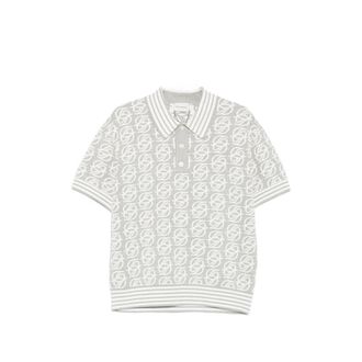 Dr&ocirc;le de Monsieur Monogram-knit Striped-trim Polo Shirt