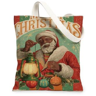 Generic Sacs fourre-tout en toile artistique vintage de No&euml;l, motif lanterne de vacances, sacs d&eacute;picerie l&eacute;gers, lavables et r&eacute;utilisables pour lhiver O, Roug