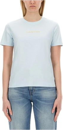 Lanvin Femme, Tops, Bleu, Taille: 38 FR T-shirt en coton avec logo brod&eacute;