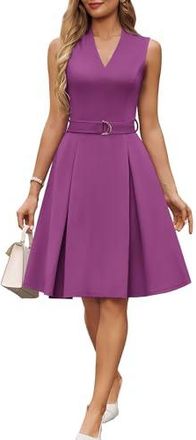 Grace Karin Robe d&eacute;t&eacute; &eacute;l&eacute;gante sans manches avec col en V et ceinture pour femme, violet, L
