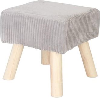 Relaxdays Hocker Cord, Holzbeine, gepolstert, HBT: 30x30x30 cm, eckig, Sitzhocker, Fußhocker, Wohnzimmer, hellgrau/Natur