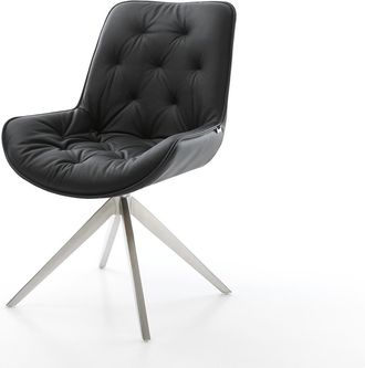 DELIFE Esszimmerstuhl Taimi-Flex Echt-Leder Schwarz Kreuzgestell breit Edelstahl, Esszimmerst&uuml;hle